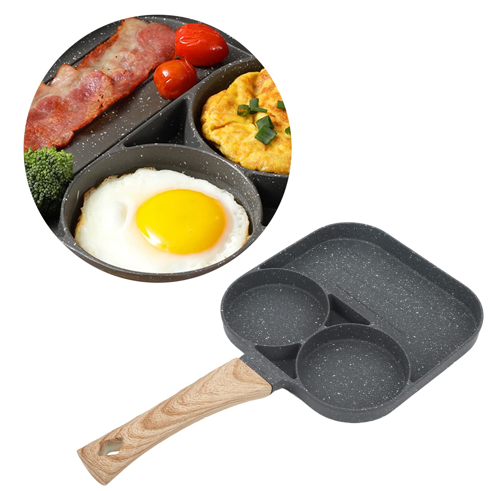 Fdit Fried Egg Pan, Egg Frying Pan with Lid Nonstick 3 Section Divided Grill Pancake Pan Aluminium Alloy Cooker for Breakfast Home Kitchen