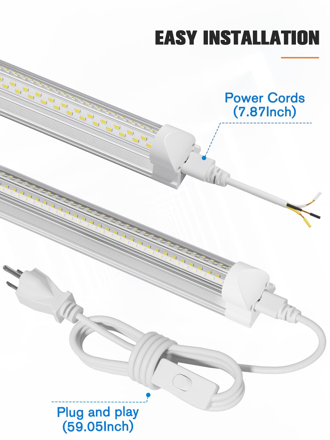 ELEKICO 8FT LED Shop Light, Super Bright 100W Shop Lights, 15000LM 5000K 8 Foot Led Lights, Linkable 96" LED Shop Lights Lighting for Garage with Plug, V Shape T8 8' Led Light Fixtures 10 Pack