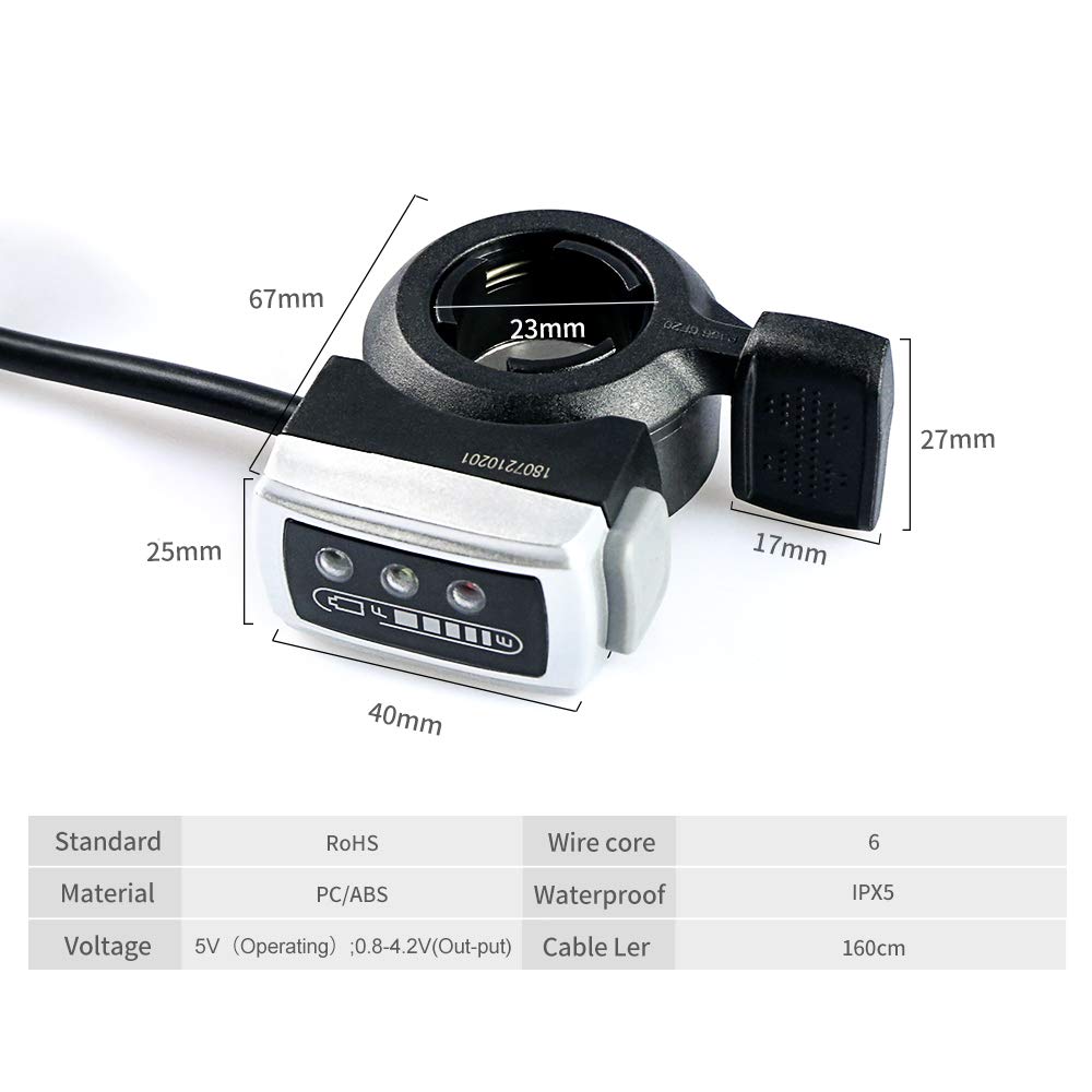 E-Bike 36V 48V Thumb Throttle Speed Control Assembly LED Display Battery Power Indicator for Scooter Electric Bike Hub Motor Kit (White, 48V)