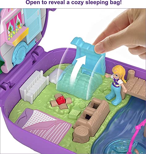 Polly Pocket Playset, Travel Toy with 2 Micro Dolls, Toy Boat & Surprise Accessories, Pocket World Owlnite Campsite Compact