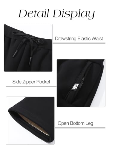 Flygo Men's Winter Warm Active Fleece Joggers Pants Athletic Sherpa Lined Sweatpants(02 Black-L)
