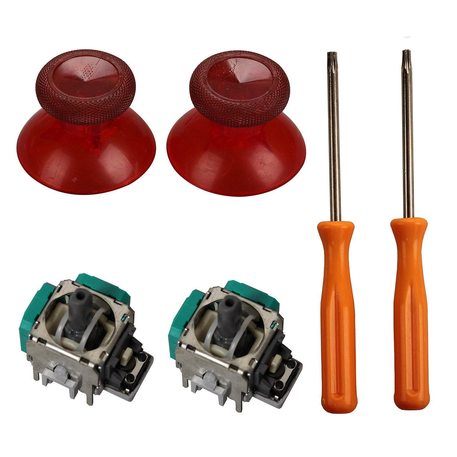 eJiasu Controller Thumbsticks Grips, 2 Piece 3D Joystick Wireless Controller Rocker+ T8/T10 Screwdrivers Tool+ 2 Pieces Thumbsticks Replacement Parts for Xbox One Controller(One Set Red)