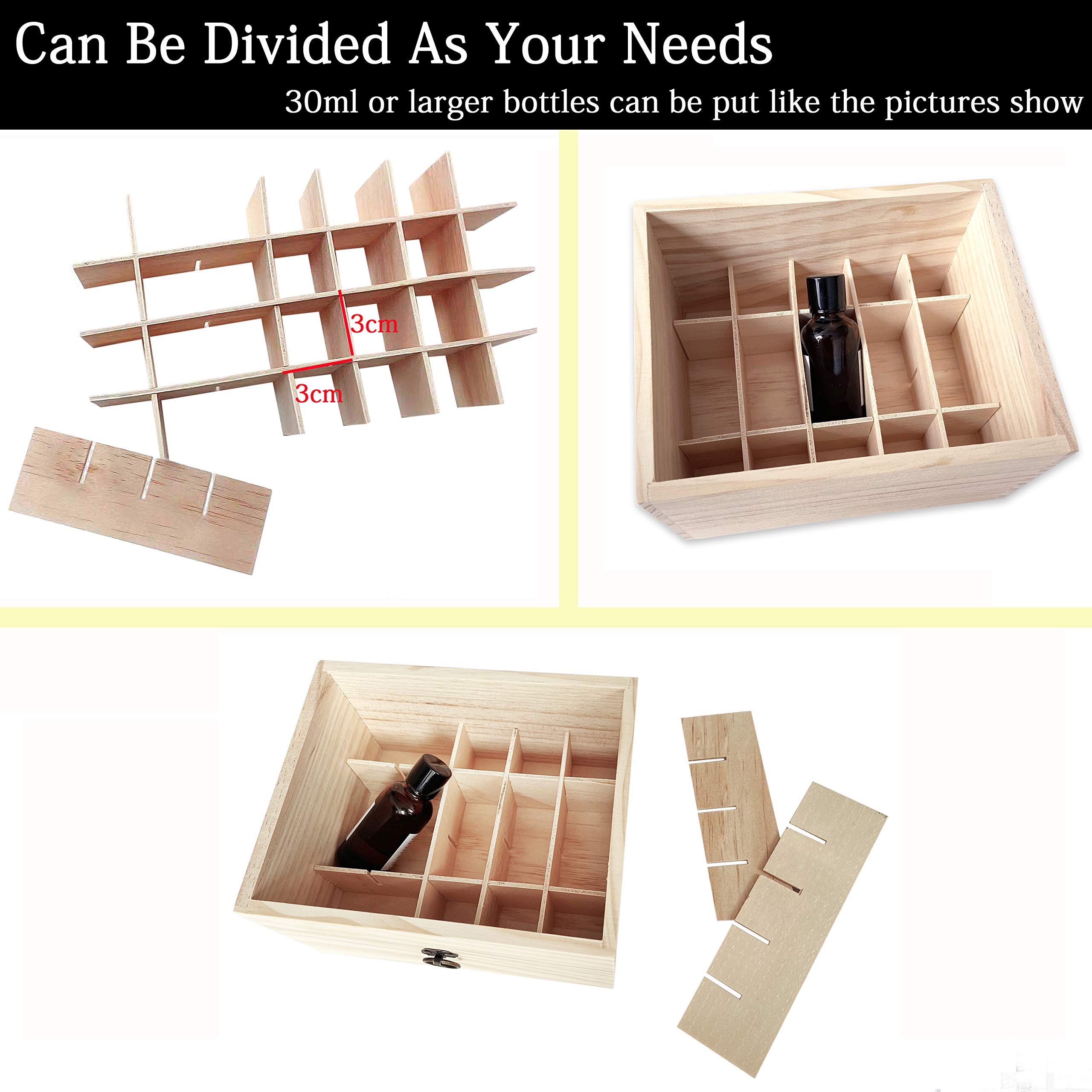 Essential Oil Storage Box for 40 Bottles -Removable Shelf Fits 5ml, 10ml, 15ml, 30ml Bottles, Wooden Nail Polish Organizer With Handle Holds, Free EO Labels, Natural Wood