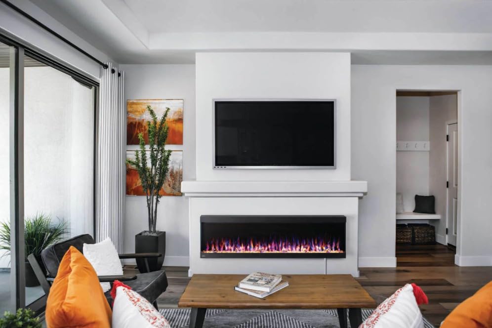 Napoleon Trivista Pictura 60 3-Sided Electric Linear Fireplace - Built-in Design - Multi-Color Flames with Large Crystal Cubes and Natural Looking Birch Logs - NEFL60H-3SV