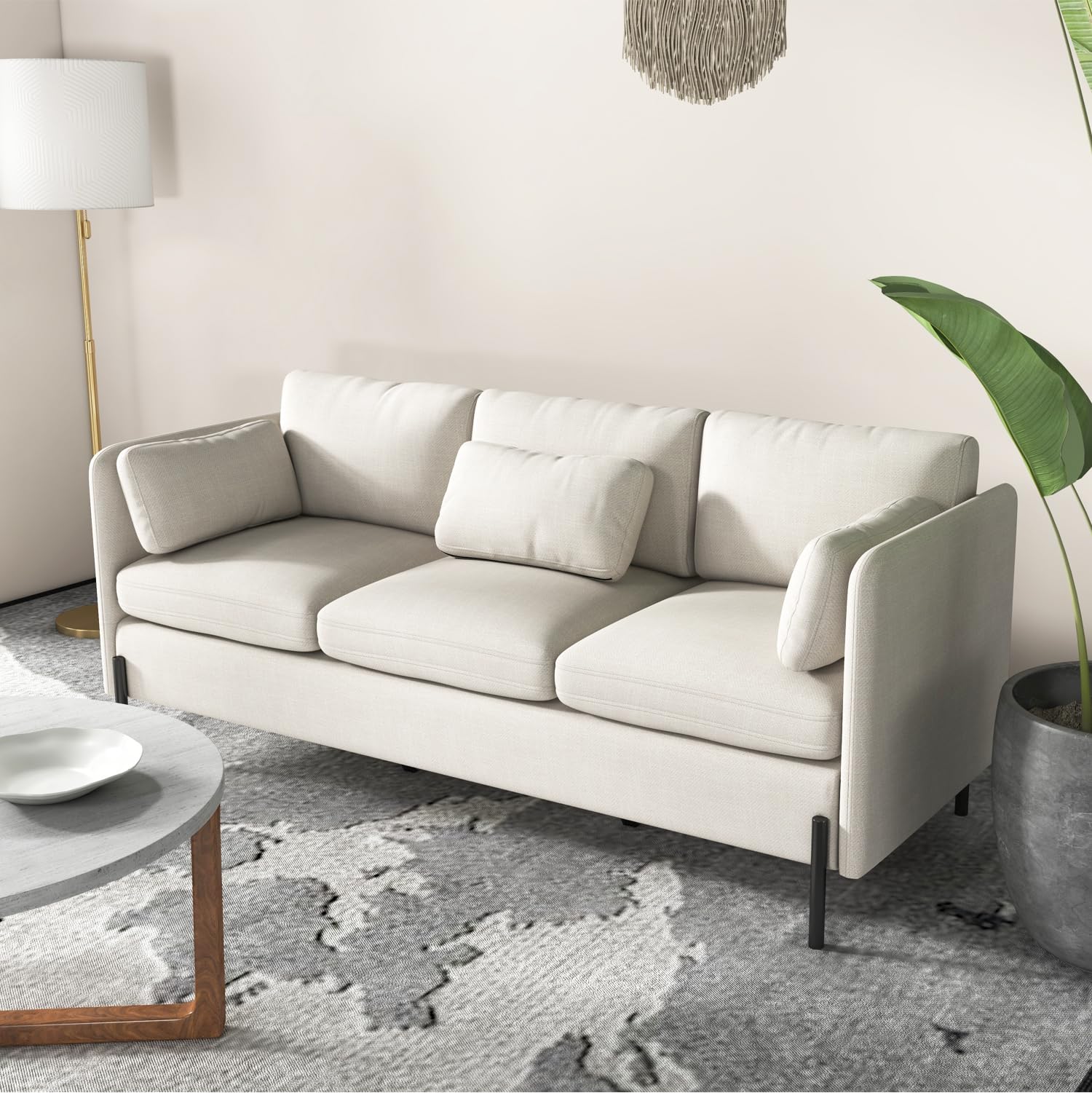 LINLUX Living Room Sectional Sofa Set, Modern Couches for Living Room, 2 Pcs Sofa & Loveseat Sets, Soft Linen Couch, Beige