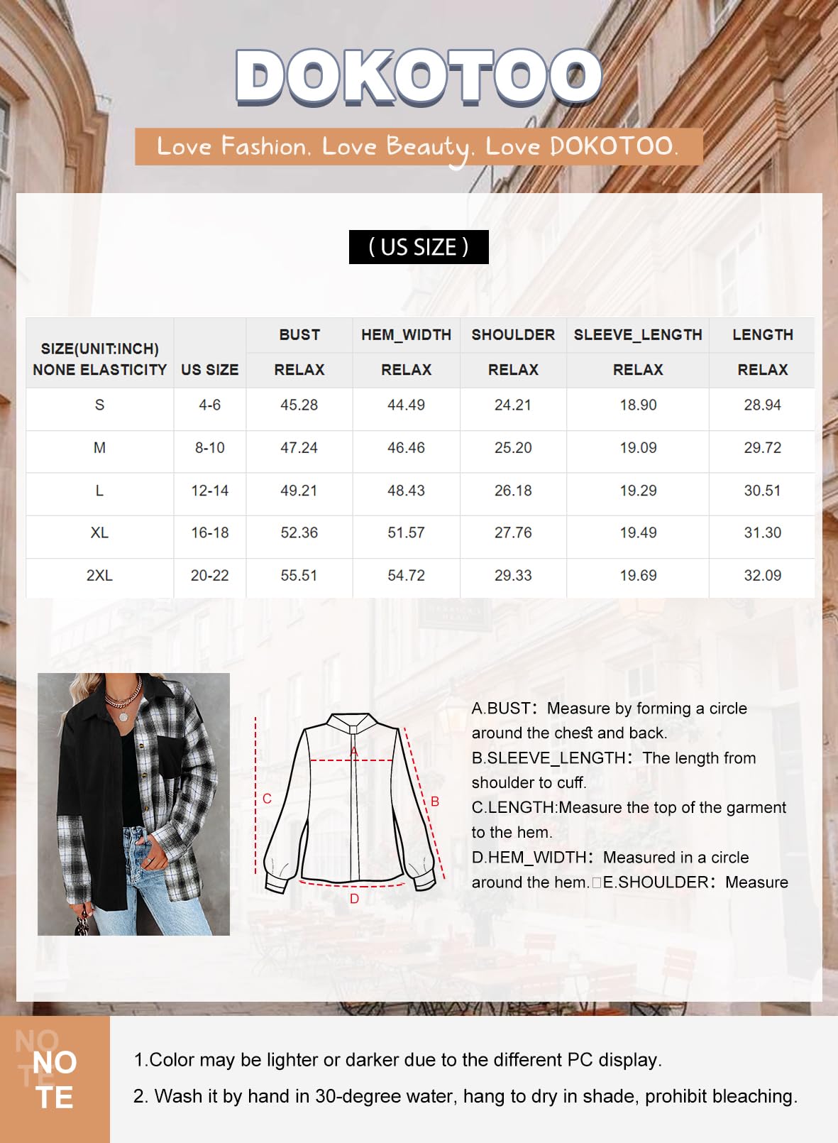 Dokotoo Shirts for Women Color Block Plaid Patchwork Long Sleeve Turn Down Collar Shacket Fall Boyfriend Style Contrast Button Down Shirts Tops with Bust Pocket Blue L