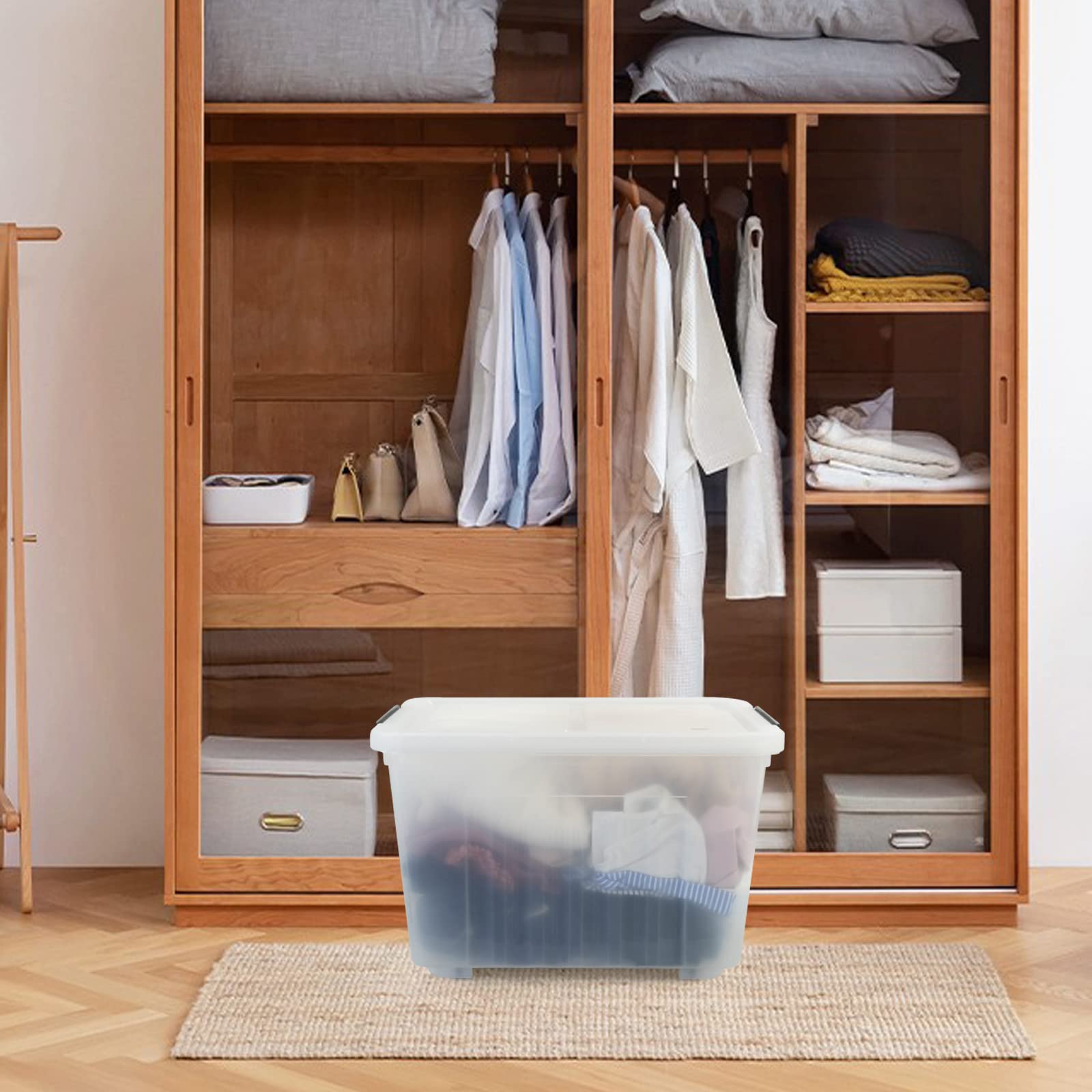 EudokkyNA 4-pack 50 Quarts Storage Boxes with Wheels, Large Clear Plastic Bin Totes with Lid