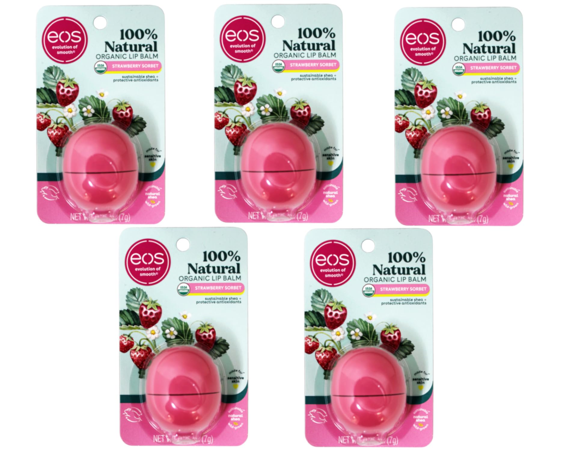 EOS Lip Balm Smooth Sphere Strawberry Sorbet - 0.25 oz (Quantity of 5) by Unknown
