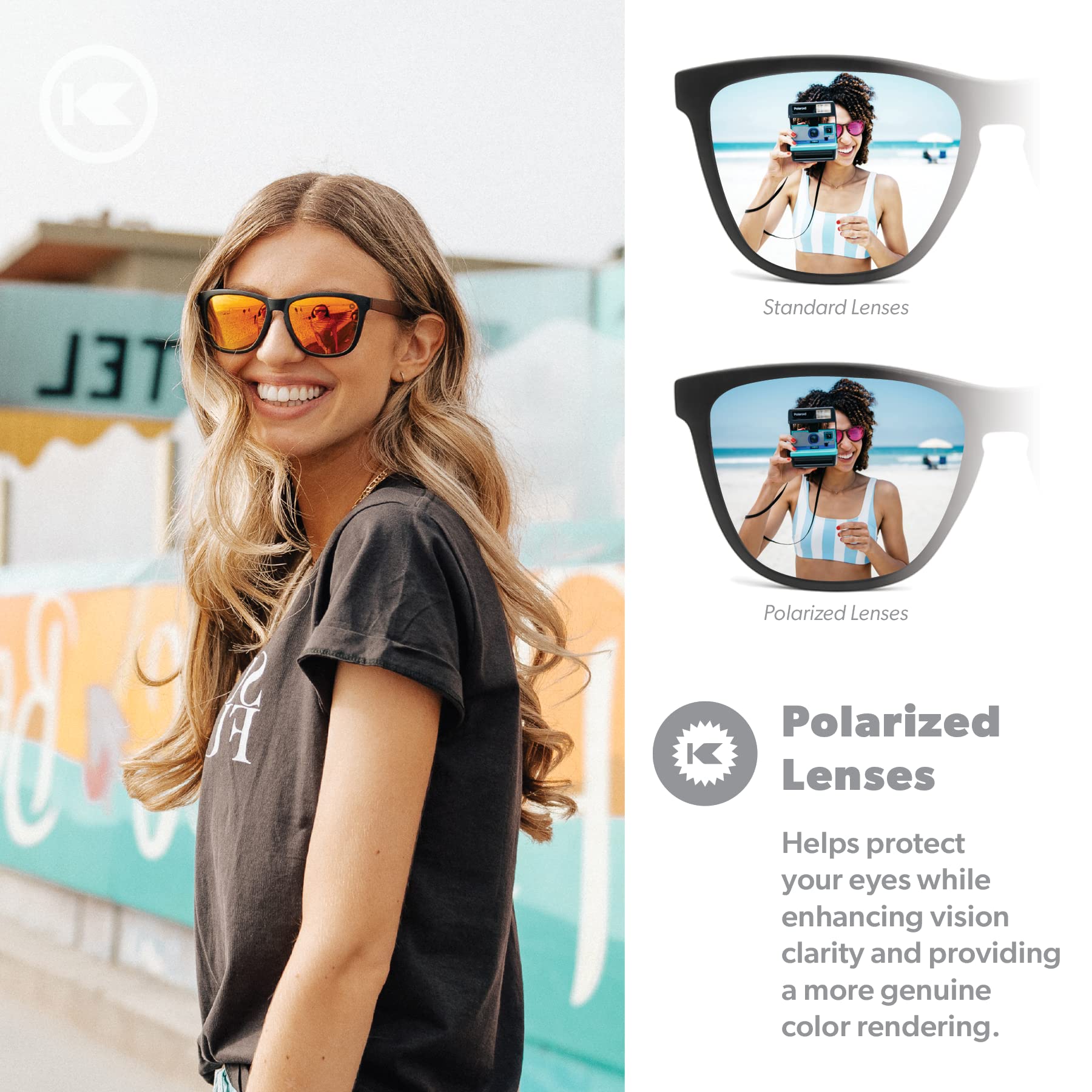 Knockaround Classics Polarized Sunglasses for Men & Women - Impact Resistant Lenses & Full UV400 Protection, Black On Black Frames/Black Lenses