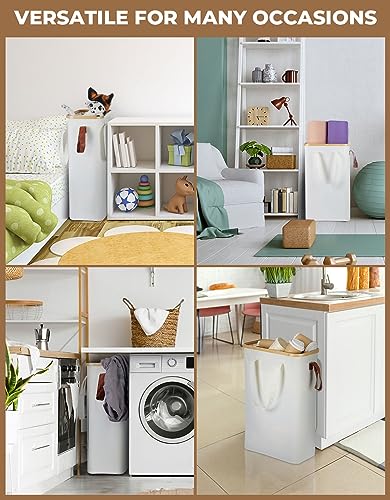 yamagahome Slim Laundry Basket with lid 52L, Collapsible Narrow Laundry Hamper with Removable Washable Laundry Bag, Thin Hamper Storage Basket Made of Bamboo and Oxford for Bedrooms, Bathroom, RV