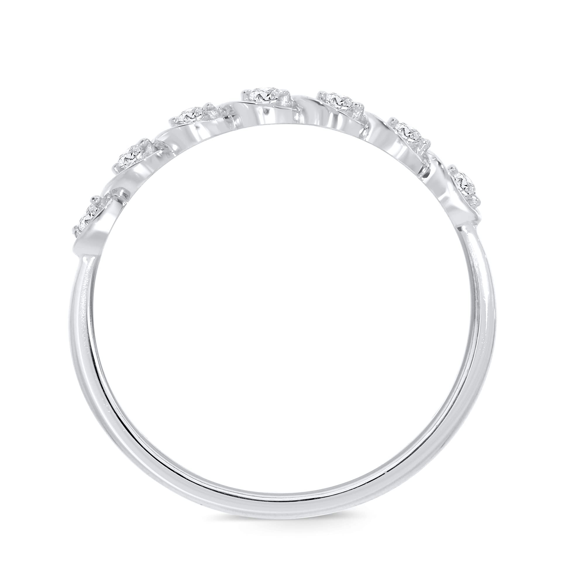 Elmas 1/10ct Round White Diamond 10K White Gold Twisted Band Ring for Women