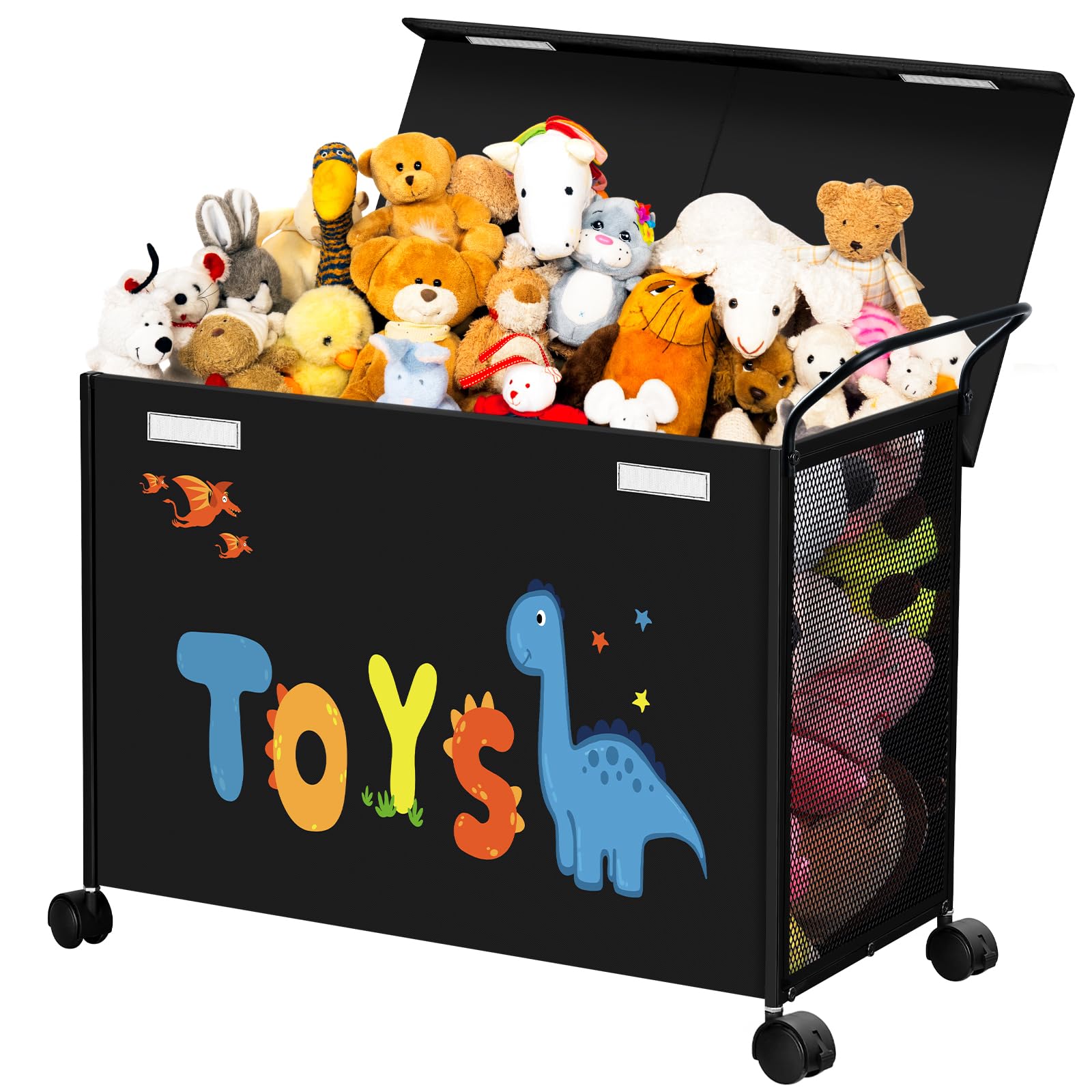SWTYMIKI Toy Box Toy Storage - 72L Kids Toy Organizer with Wheels Toy Chest Storage Bins with Lids, Toy Boxes for Girls Boys, Stuffed Animals, Clothes, Bedroom, Living Room (Black