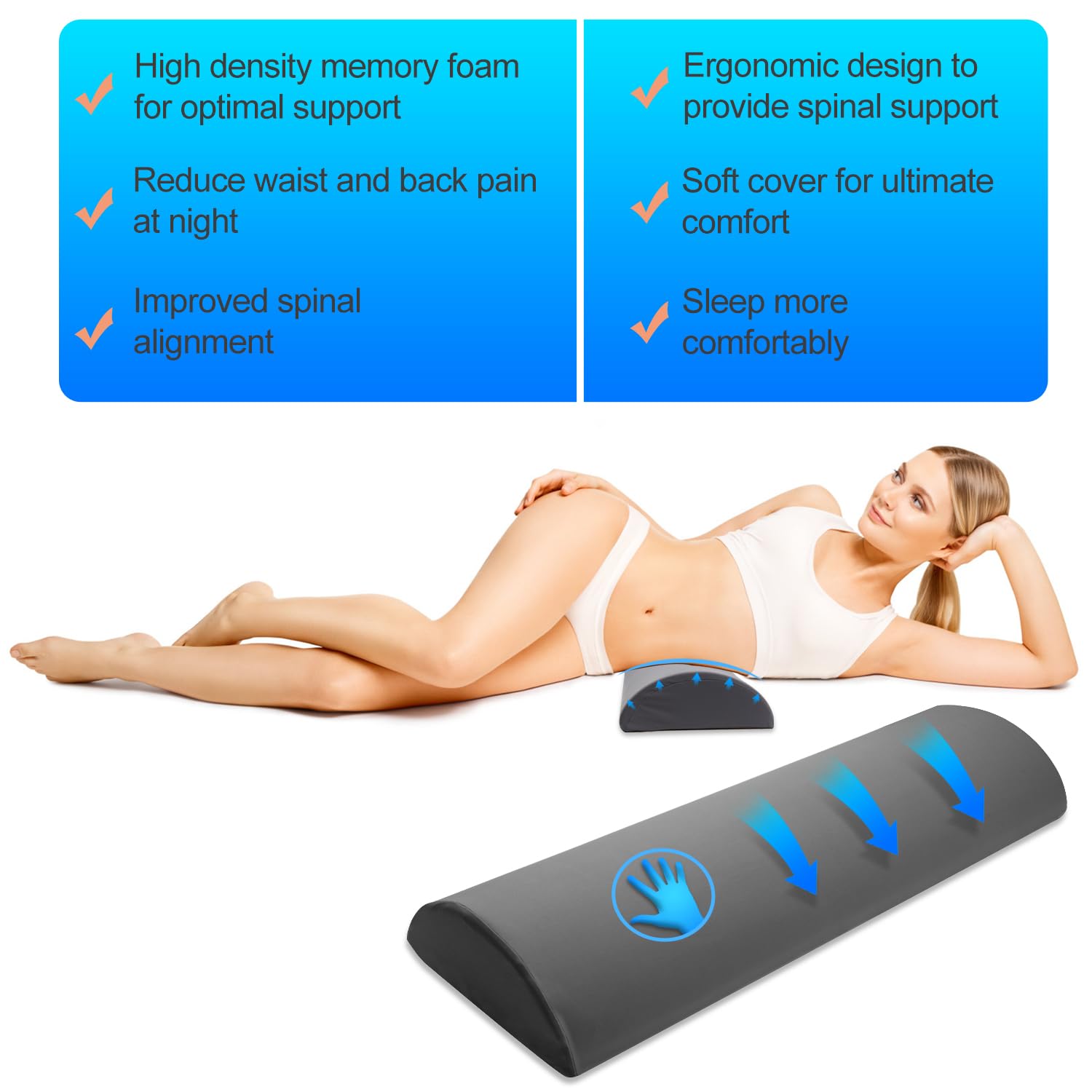 EVEME Lumbar Support Pillow for Sleeping Memory Foam Pillow for Back Pain Relief,Side, Back,Legs,Stomach Sleepers,Waist Support Cushion Pregnant Woman Hip Knee Spine Alignment Sciatic Nerve