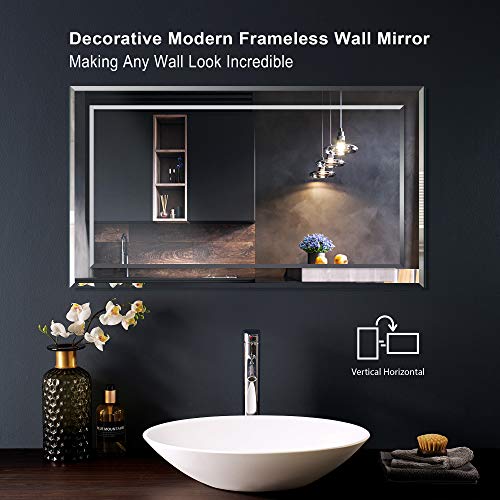 FRALIMK Mirror on Mirror Rectangular Beveled Edge Polished Frameless Rectangle Bathroom Decorative Wall Mirrors for Entryway, Living Rooms and Bedrooms, 15.75" x 27.56"