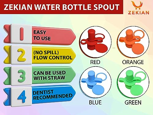 ZEKIAN Baby Water Bottle Cap, Water Bottle Spout, Bottle Top Adapter Replacement for Kids and Adults, Silicone Portable Spill-Proof, Leakproof, Reusable & Compatible with All Bottles, Pack of 4 PCS