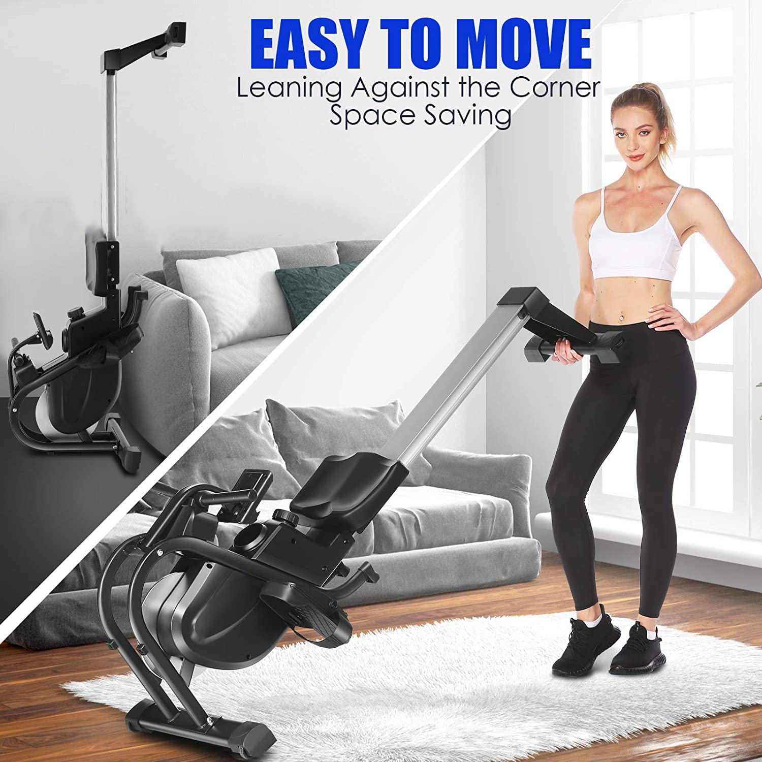 HIROLLOP Rowing Machines for Home Use, Magnetic Folding Rowing Machines 265 LB Weight Capacity, Hyper-Quiet Compact Foldable Rower Machine with 10 Level Resistance, LCD Monitor, and Tablet Holder