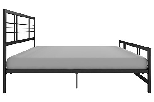 DHP Arcadia Black Metal Platform Bed with Modern Industrial Style Headboard and Footboard, Adjustable Base Height for Underbed Storage, No Box Spring Needed, Queen