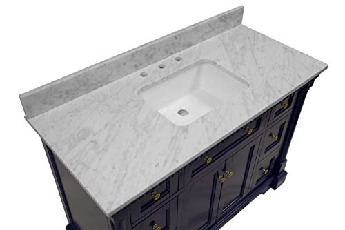 Sydney 48-inch Bathroom Vanity (Carrara/Royal Blue): Includes Royal Blue Cabinet with Authentic Italian Carrara Marble Countertop and White Ceramic Sink