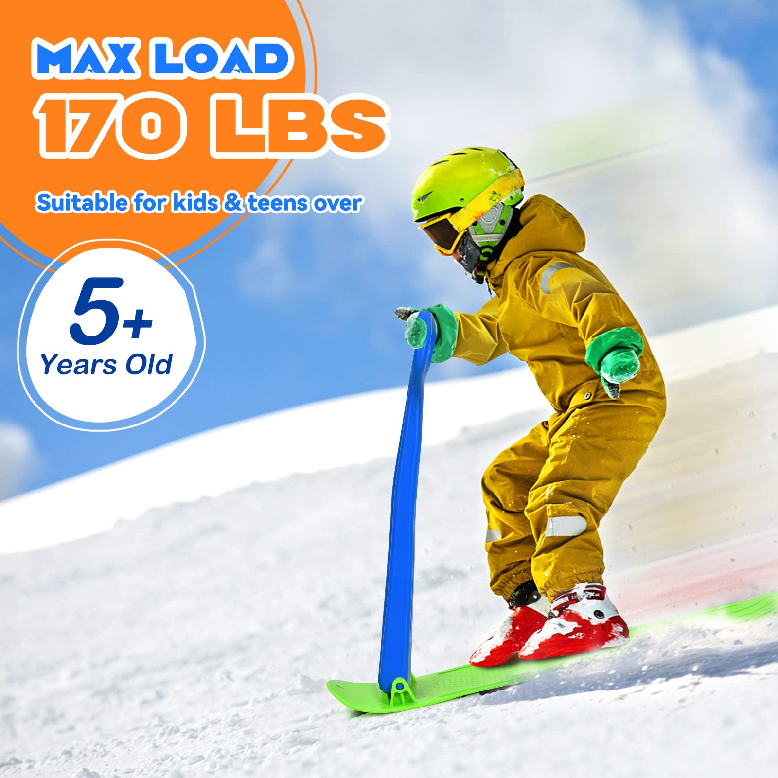 GYMAX Snow Scooter, Fold-Up Snowboard Kick Scooter W/Grip Handle, Cold Resistance Anti-Slip Winter Toy for Use on Snow, Grass, Sand for Age 5+ (Green)