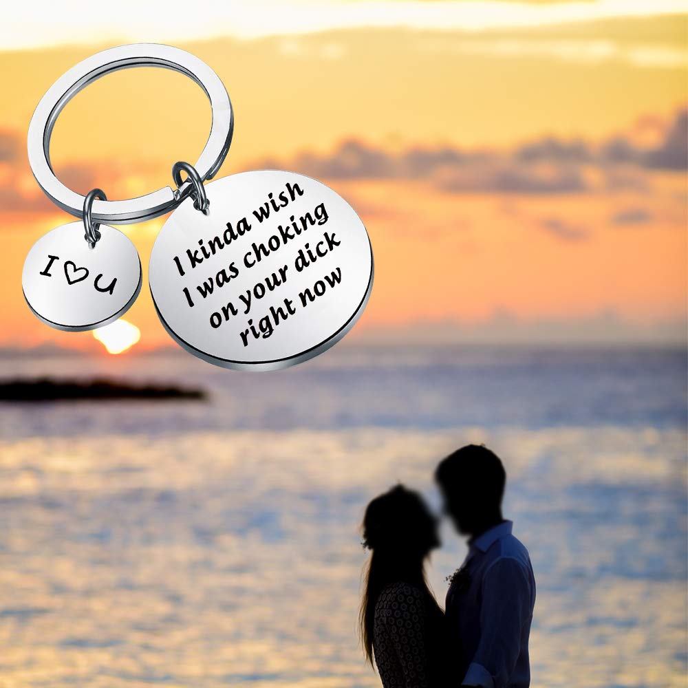 FOTAP Naughty Gift Valentine's Gift for Boyfiend or Husband Kinda Wish Chocking on Your Dick Right Now Keychain (Choking Dick Key)