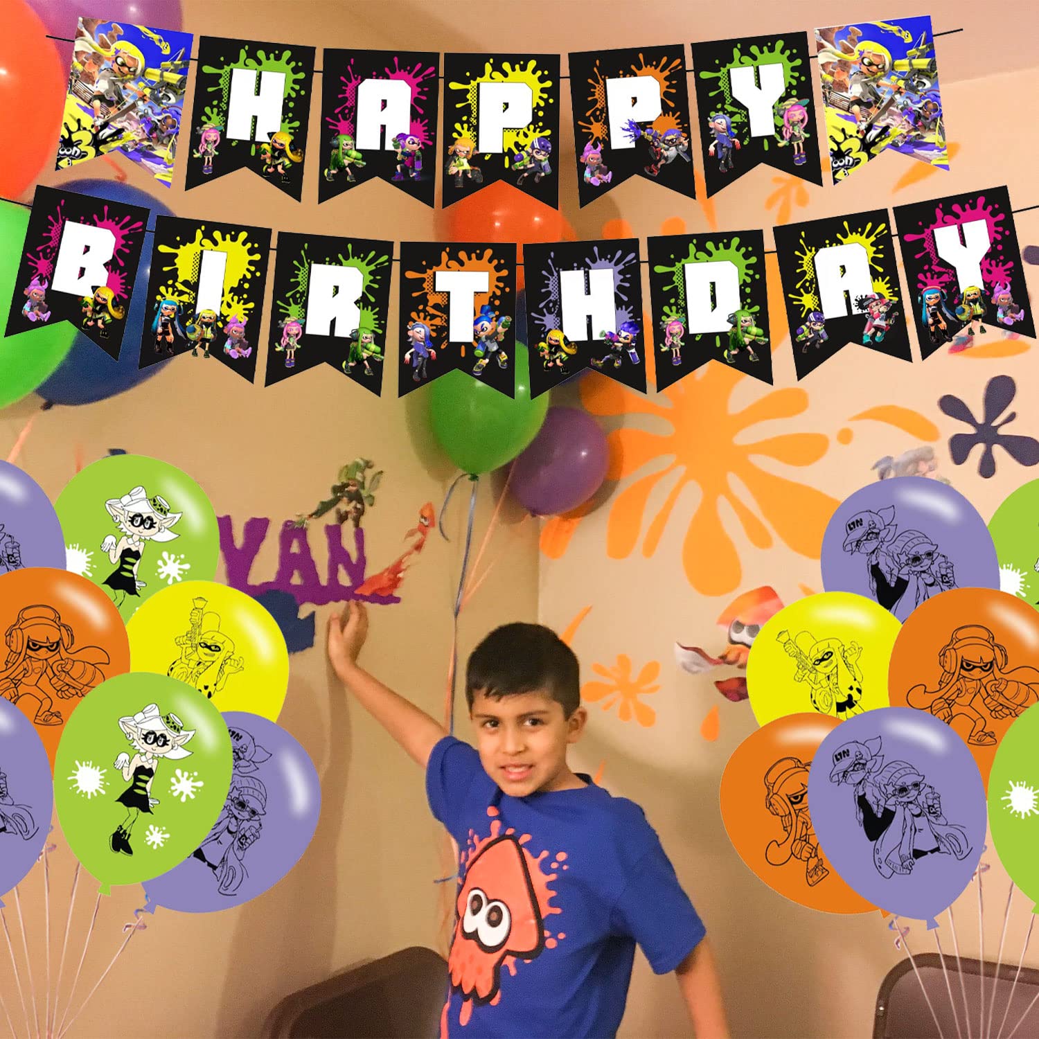 Mnhjkiuo ๐บ๐๐๐๐๐๐๐ 3 Birthday Party Decorations, Video Game Party Supplies with Happy Birthday Banner, Cupcake Cake Toppers, Balloons for Kids Adults Birthday Party Baby Shower Decorations