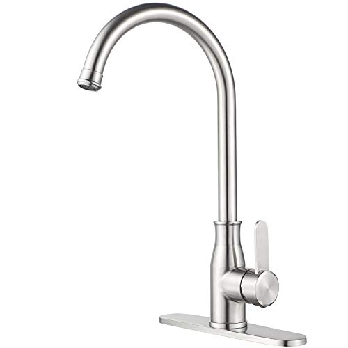 Kohonby Single Handle Kitchen Faucet Stainless Steel Brushed NickelďźModern High Arc Kitchen Sink Faucet, Commercial Bar Sink Faucet One Hole with Deck