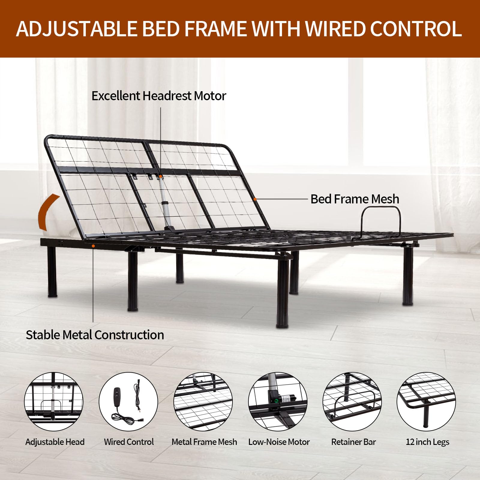 EGOHOME Split King Adjustable Bed Frame with Remote Wired, Zero Clearance Designed Zero Gravity Base for Stress Management with Head Incline, No Tools Assembly, Lighter and Easy for Transportation