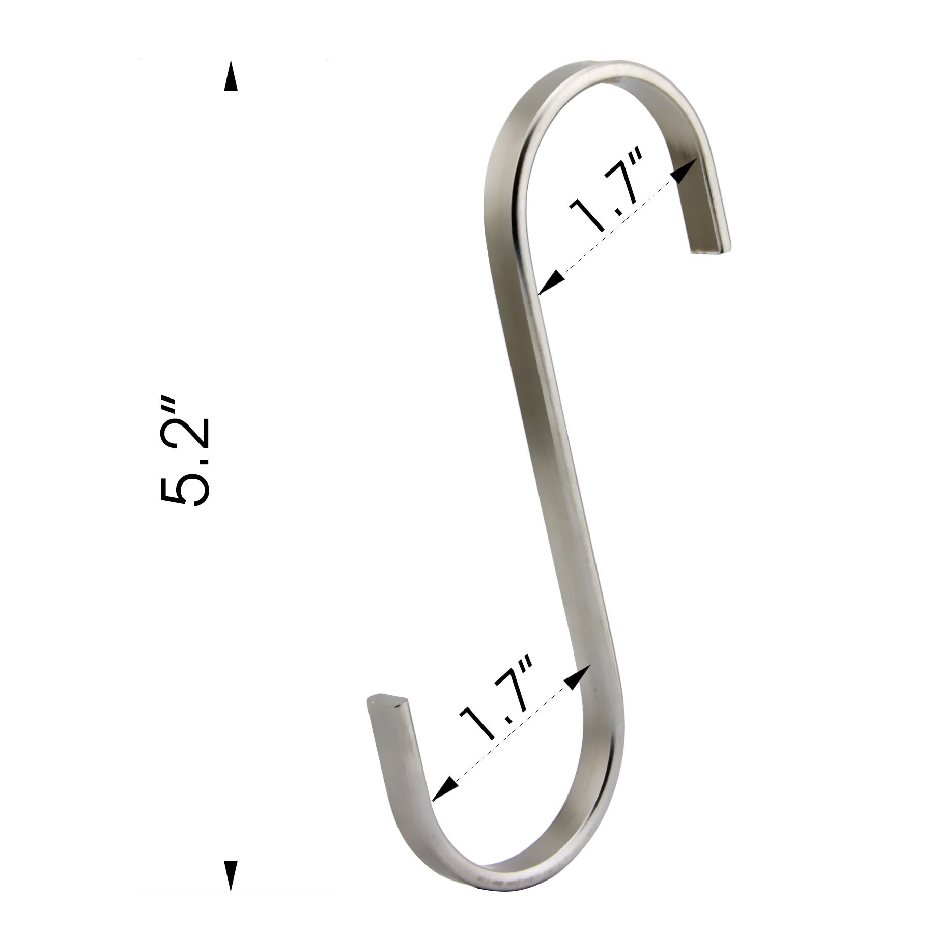 RuiLing Premium 4-Pack Size Extra Large Brushed Stainless S Hooks Kitchen Pot Pan Hanger Clothes Storage Rack, XXL/Flat, Metal