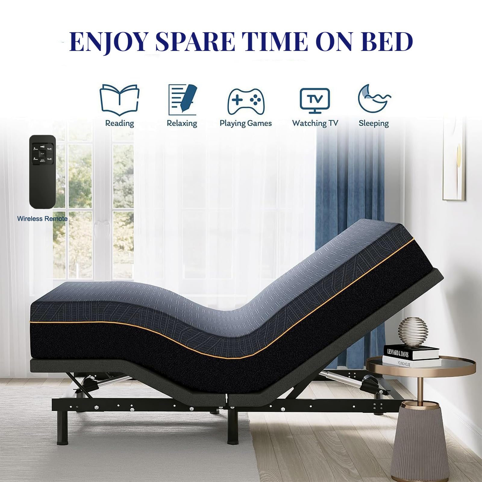 EGOHOME Split King Adjustable Bed Frame and 14 inch Copper Gel Memory Foam Mattress Set, Metal Foldable Bed Base with Remote, Independent Head and Foot Incline, Zero Gravity Mode, Easy Assembly