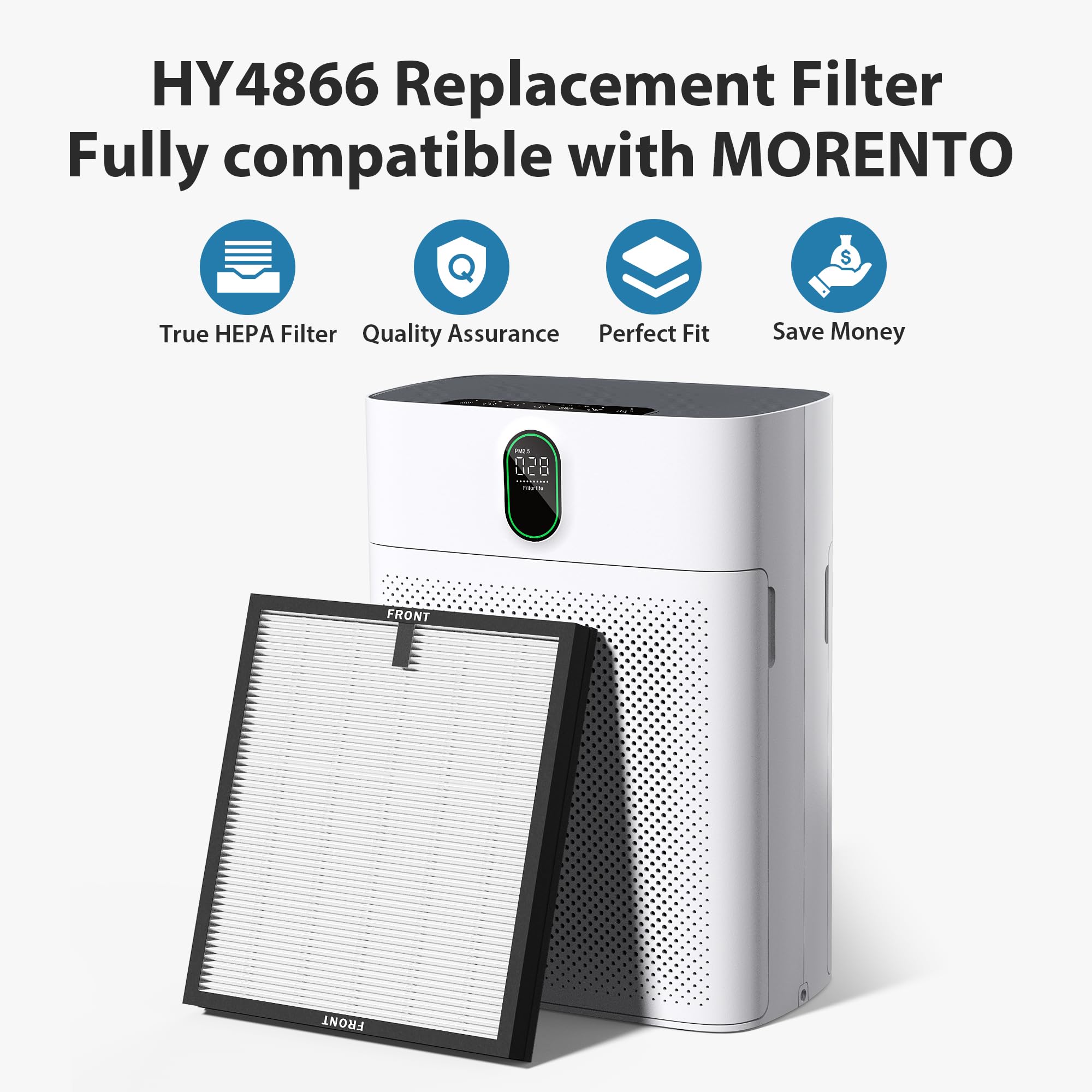 HY4866 True HEPA Air Purifier Replacement Filter Compatible with MORENTO HY4866 Air Purifier And YIOU M1 Air Cleaner, 4 Pack