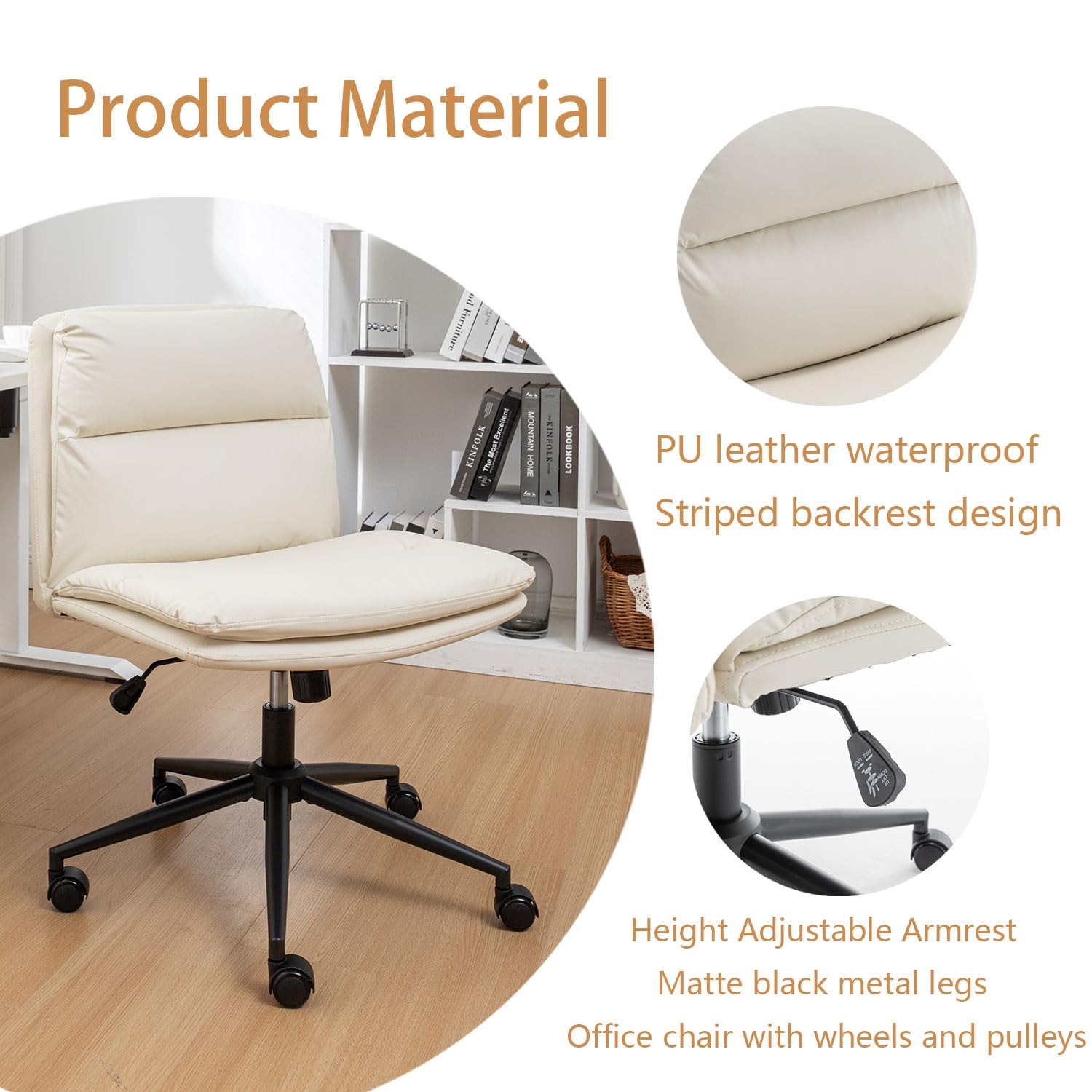 Riknuxi Criss Cross Chair with Wheels, Ergonomic Home Office Desk Chairs with Black Base, Modern Vanity Chair for Home, Office, Make Up (White)