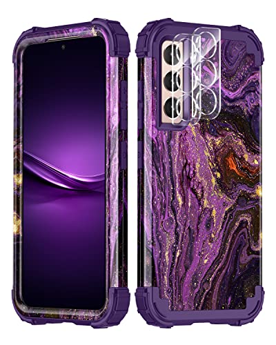 Miqala for Galaxy S21 5G Case with 2 Camera Lens Protector,Glow in The Dark Three Layer Shockproof Heavy Duty Full Body Protective Case for Samsung Galaxy S21 5G,Deep Purple