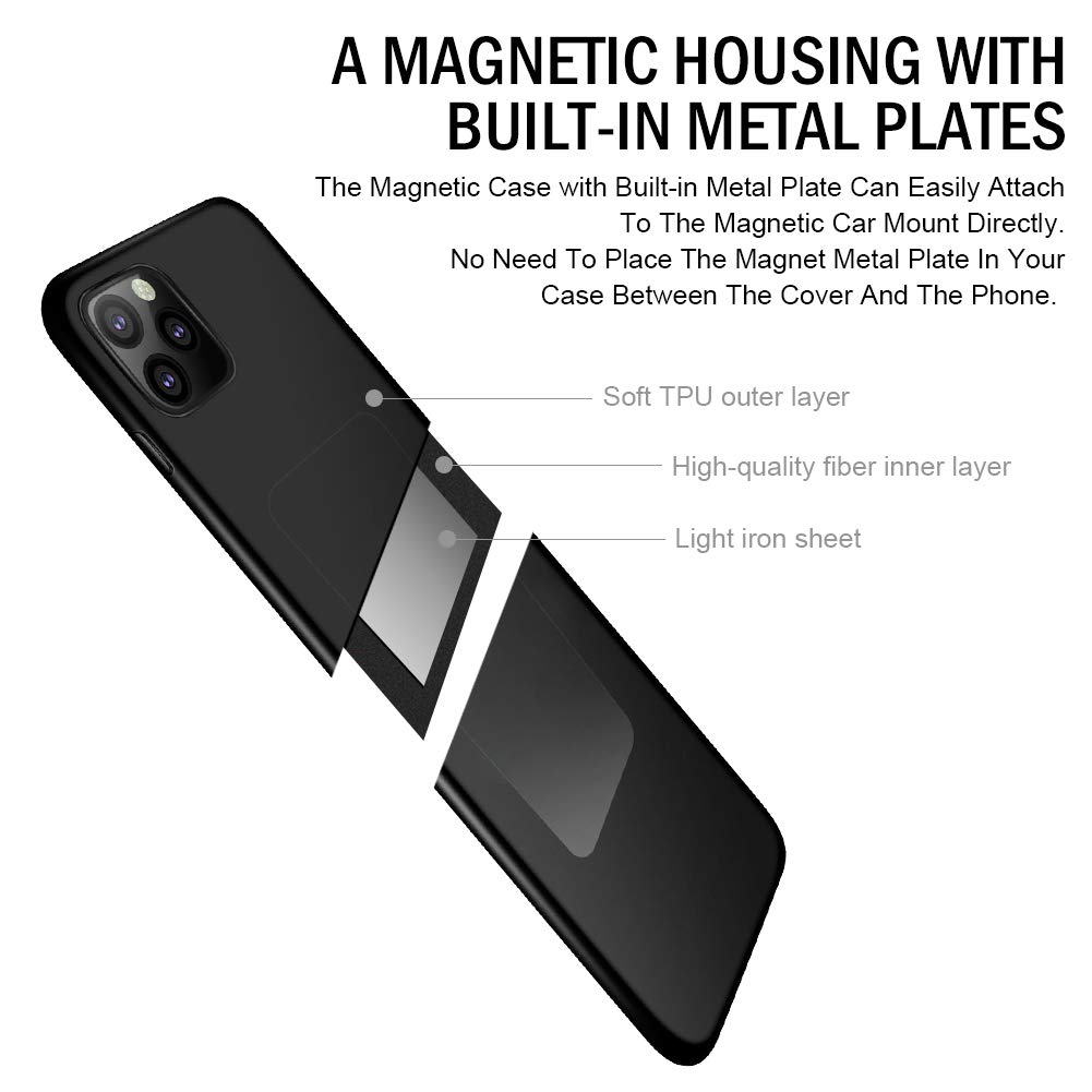 ESTPEAK Compatible with iPhone 11 Magnetic Case 2019,[Invisible Built-in Metal Plate] Ultra Thin Support Magnetic Car Mount,Soft TPU Bumper Case Phone Case Black
