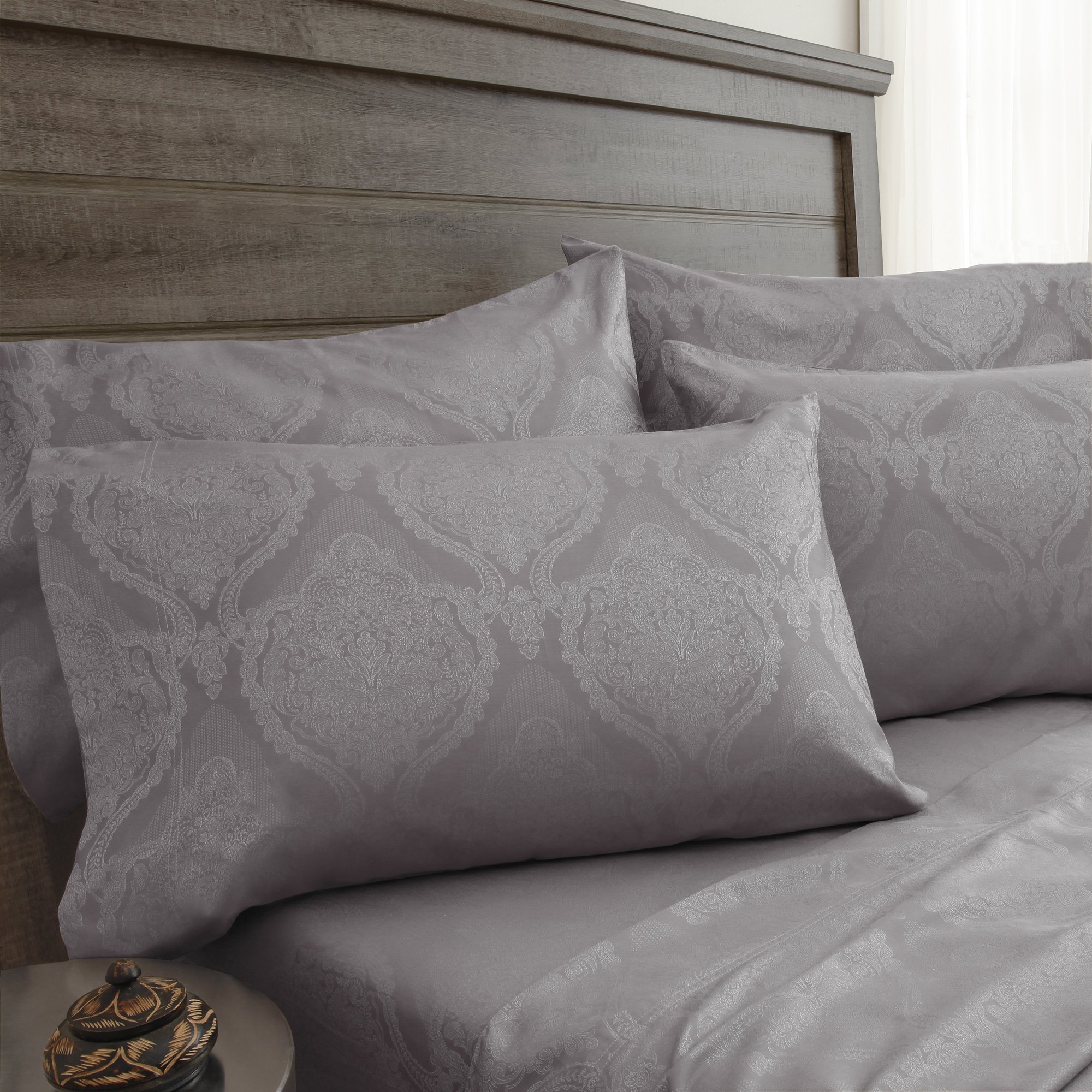 Elite Home Jacquard Sheets, King, Silver
