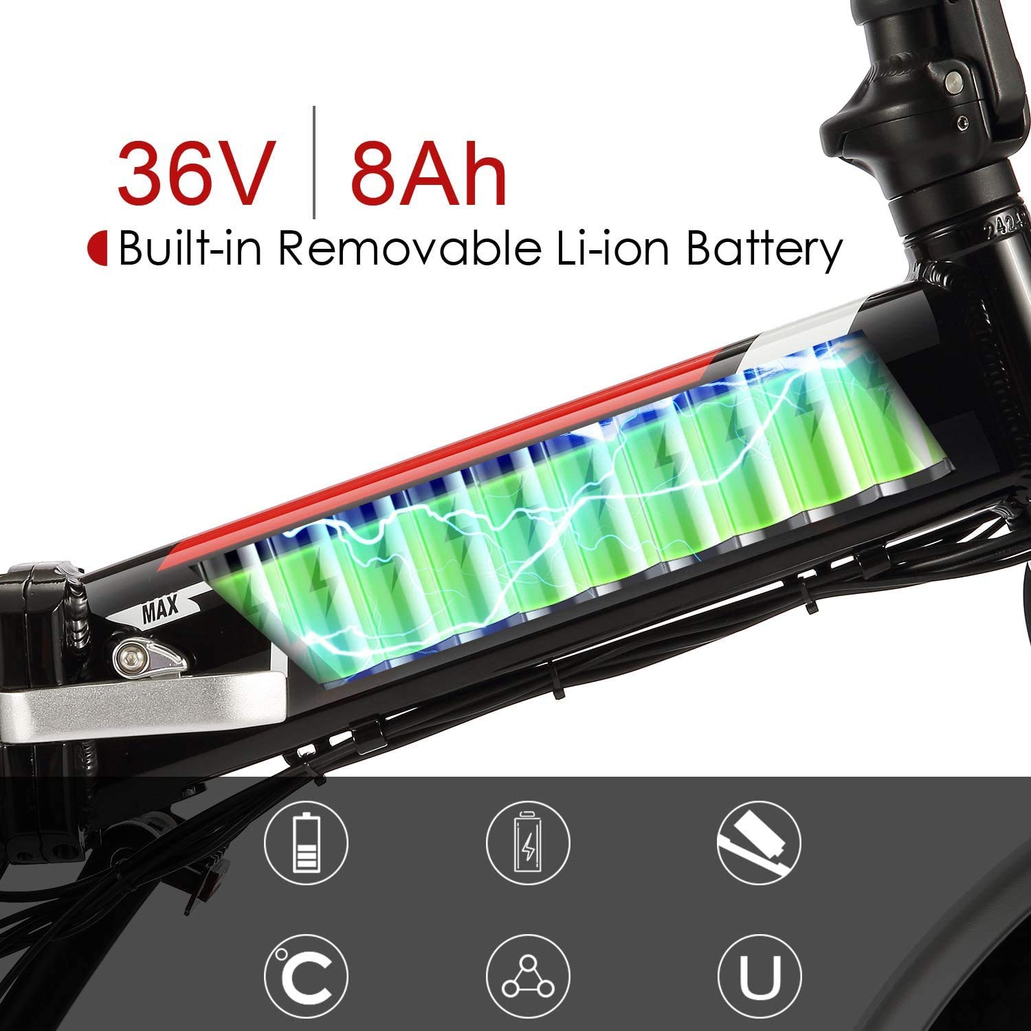 Folding Electric Bike Electric Bicycle, 20'' Ebike with 36V 8Ah Removable Lithium-Ion Battery, Professional 7 Speed Gears, 3 Working Modes