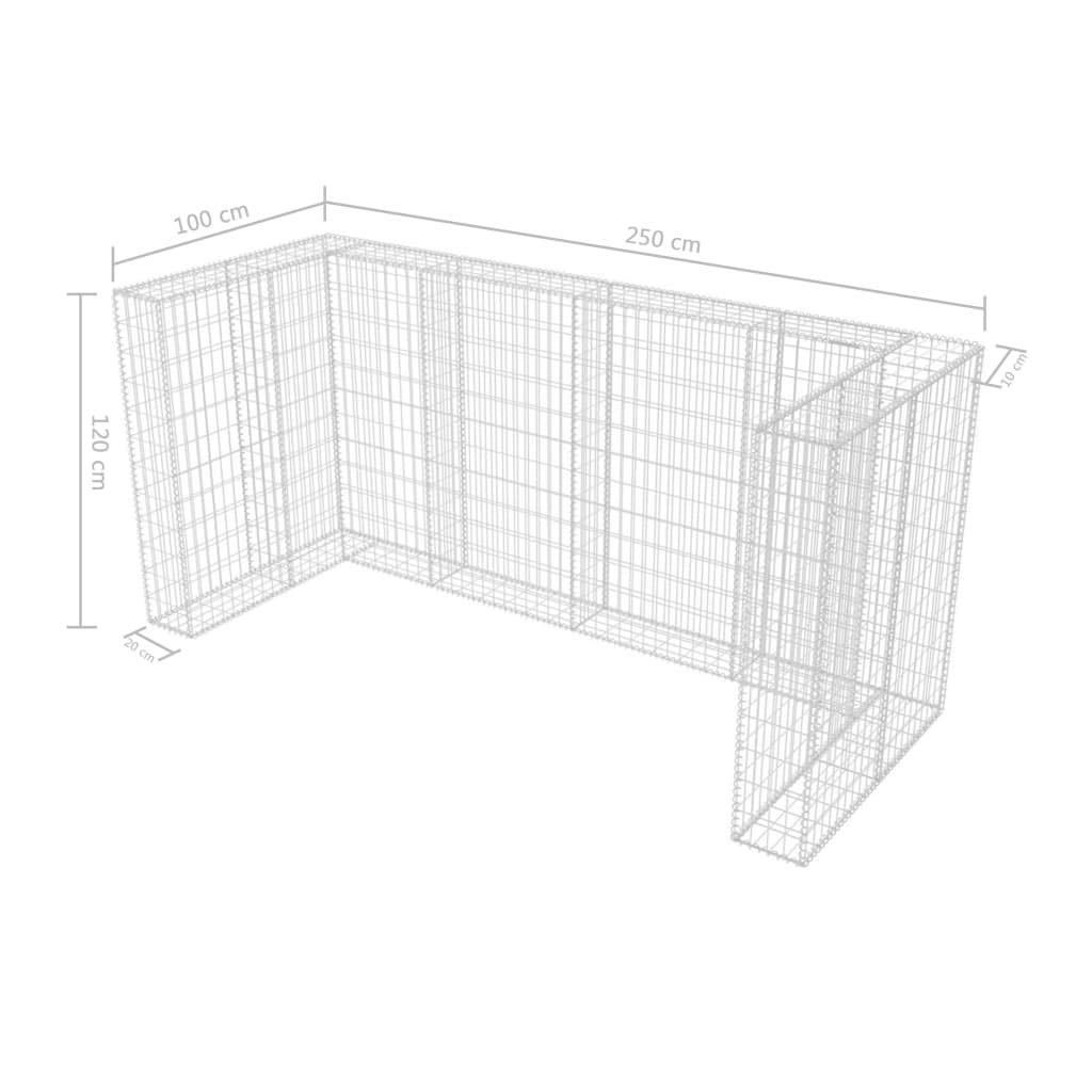 Festnight Gabion Triple Wheelie Bin Shed Galvanised Steel Garden Trash Container Surround 98.4 x 39.4 x 47.2 Inches (L x W x H)