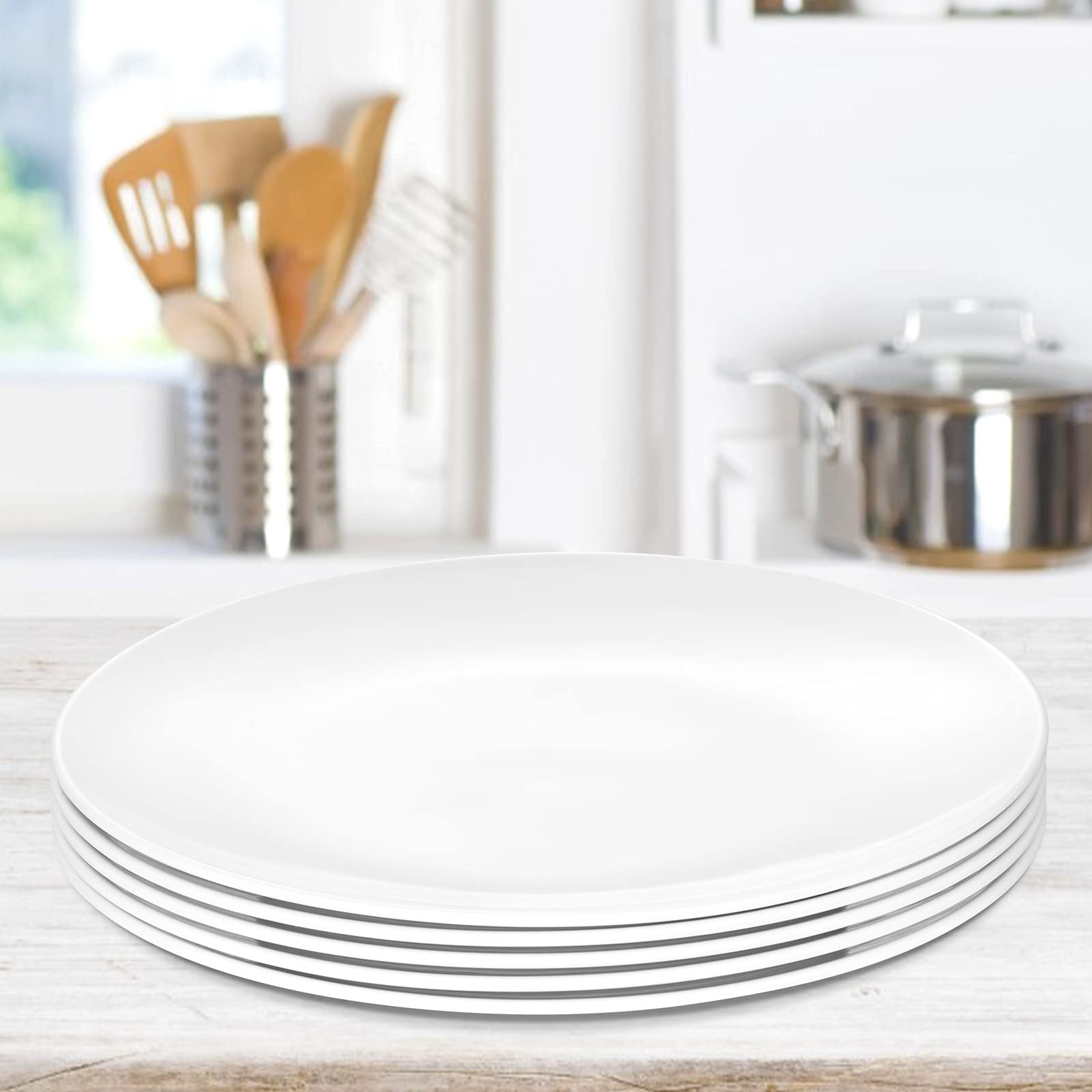 HSDT Melamine Restaurant Plates White 11 Inch Wide Side Flat Bottom Deep Round Dinner Plates Salad Plates Lunch Plates Durable and Easy to Clean Set of 6,PYW-11-06
