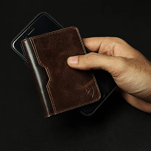 FOXHACKLE Leather Credit Card Holder Wallet for Men and Women, Thin Bifold RFID Blocking Wallet, Slim Front Pocket Minimalist Wallet, Small Card Case (Olive Brownish)