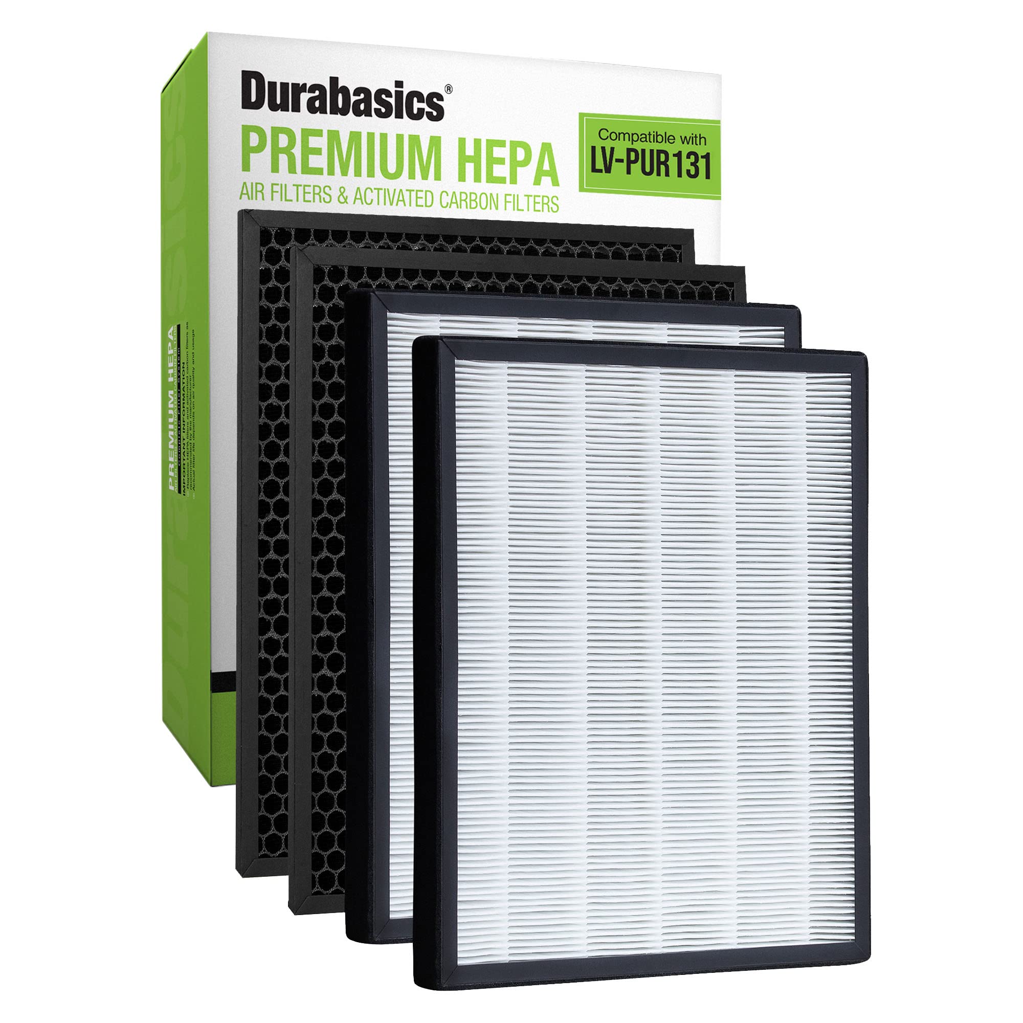 Durabasics Air Purifier Replacement Filter for Levoit LV-PUR131 | 2 HEPA Filters & 2 Activated Carbon Pre Filters for Better Adsorption