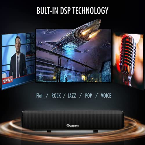 Wohome 16-Inch Small Sound Bars for TV, 50W Mini TV Speakers Soundbar with Wireless Bluetooth 5.0/Optical/AUX-RCA/USB Connection for Smart TV, 5EQs - S66