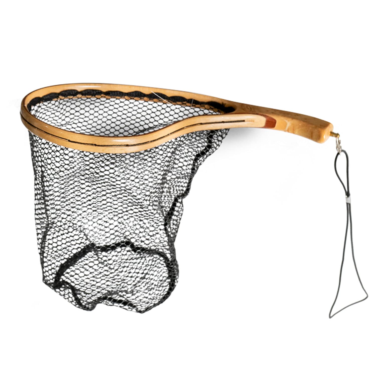 Fly Fishing net Freshwater Decor - Wooden Wading Net Handmade Wooden Frame Soft Rubber Mesh (Brown, Curved Handle)