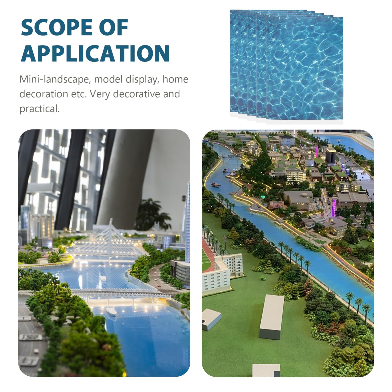 Lurrose 5 Sheets Pearlescent Ripple Stream Sheet Artificial Water Effect Sheet Panel Stream Pattern Lake River Diorama Scene Scenery for Home DIY Craft Art Blue