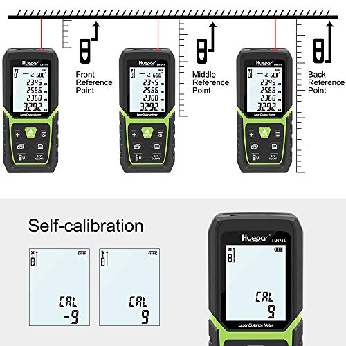 Huepar Laser Distance Meter 393Ft with Li-ion Battery & Electric Angle Sensor, Backlit LCD Laser Measure M/in/Ft with High Accuracy Multi-Measurement Modes, Pythagorean, Distance, Area&Volume-LM120A
