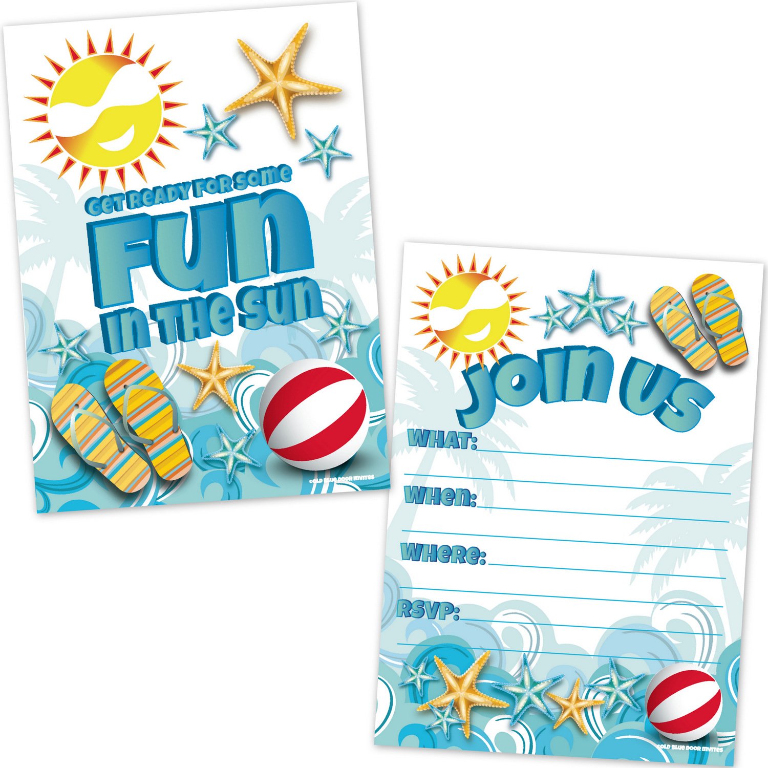 The Old Blue Door Summer Beach Party Invitations - Swimming Pool Party Invites (20 Count with Envelopes) - Kids Summer Birthday Party Luau