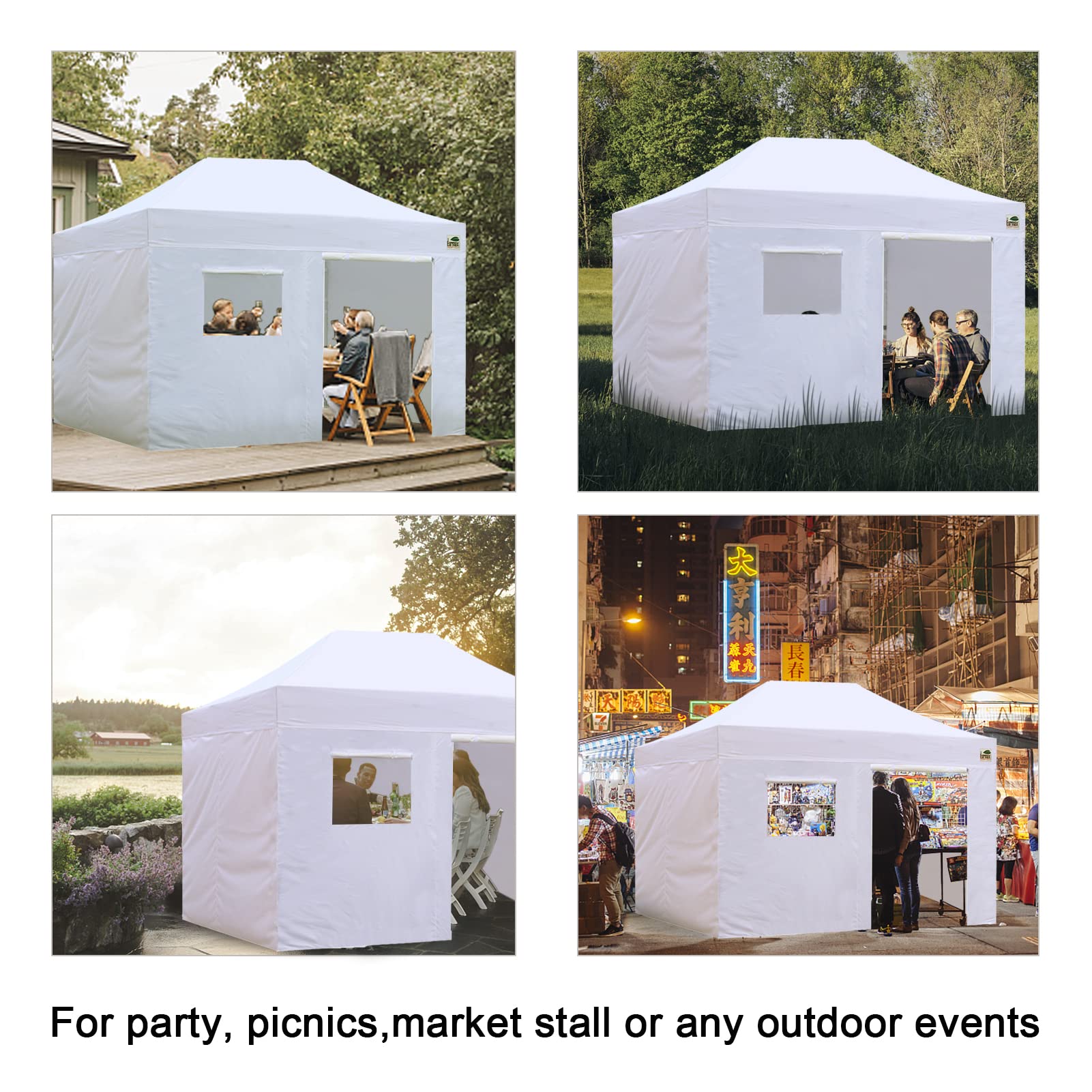 Eurmax USA Full Zippered Walls for 10 x 15 Easy Pop Up Canopy Tent,Enclosure Sidewall Kit with Roller Up Mesh Window and Door 4 Walls ONLY,NOT Including Frame and Top(Black)