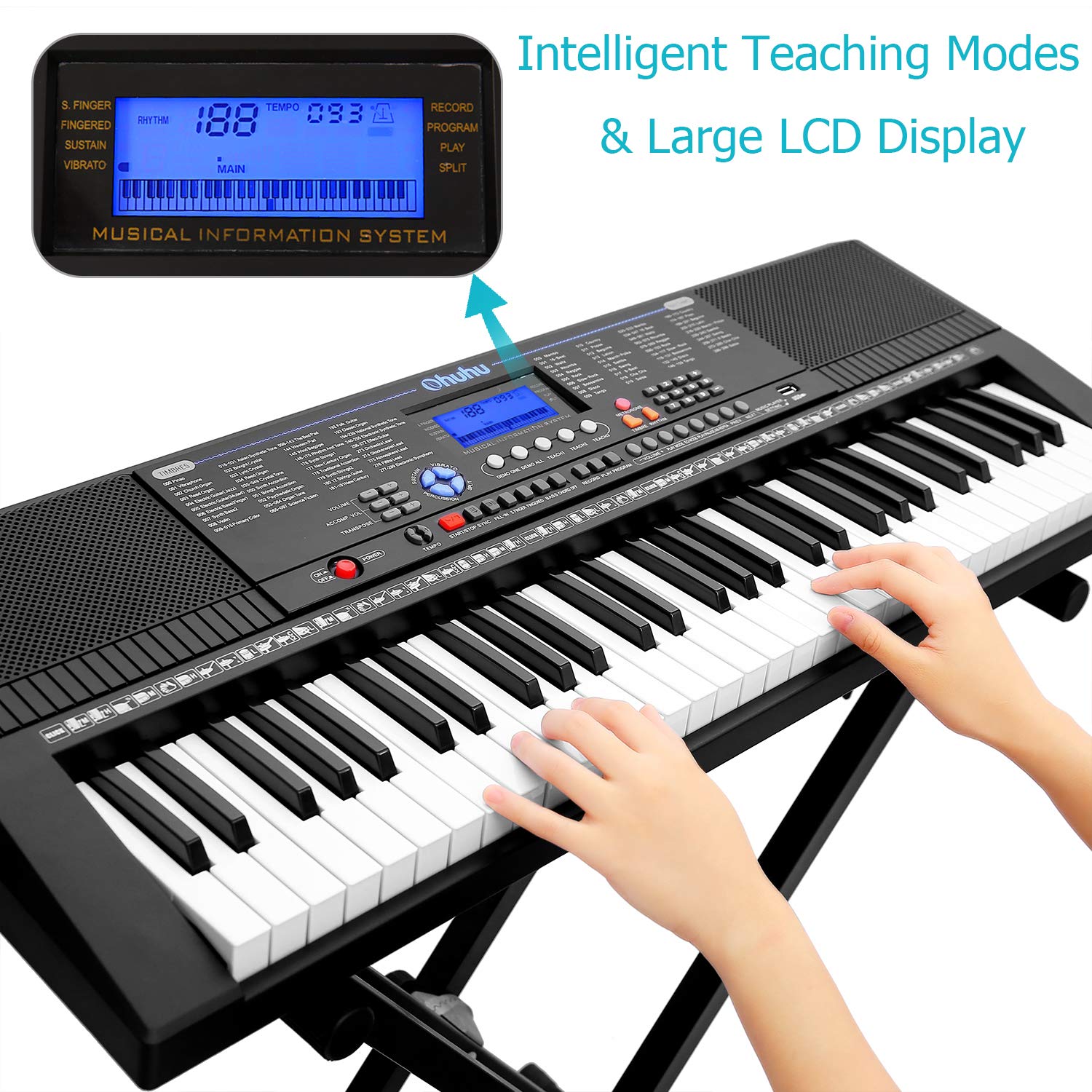 Electric Keyboard Piano 61 Keys, Ohuhu Musical Piano Keyboard with Headphone Jack, USB Port & Teaching Modes for Beginners