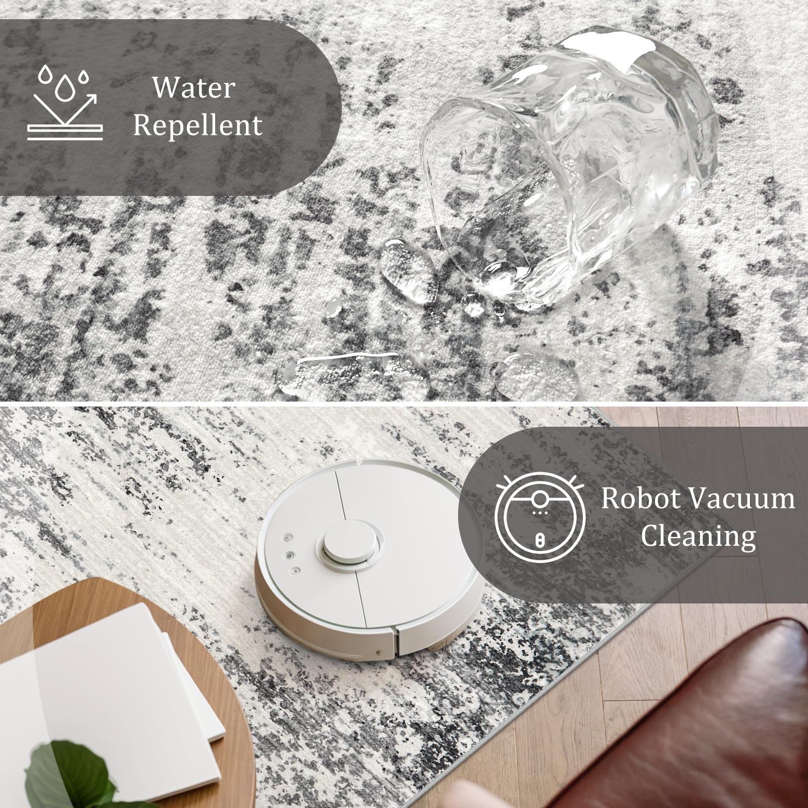 Morebes Modern 3x5 Rug Non Slip,Washable Neutral Area Rug for Bedroom, Soft Abstract Pattern Throw Floor Carpet for Entryway Entry Kitchen Bathroom Living Room Office,Black&Grey