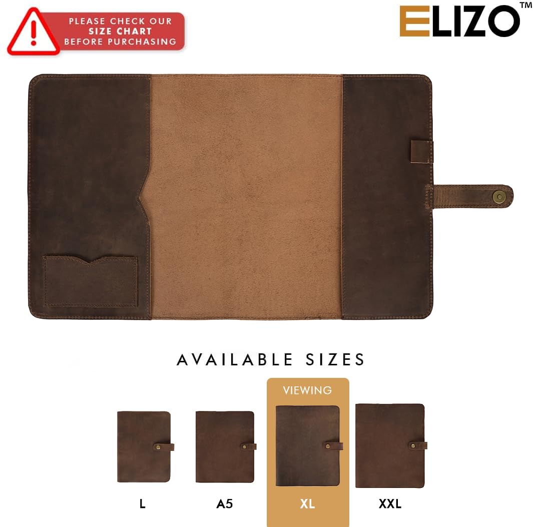 Elizo Leather Notebook Cover XL - Cahier Cover - Leather Journal Cover - Planner Cover - Leather Composition Notebook Cover - Refillable Notebook Cover - Leather Bible Cover - Fits 7.5 x 10
