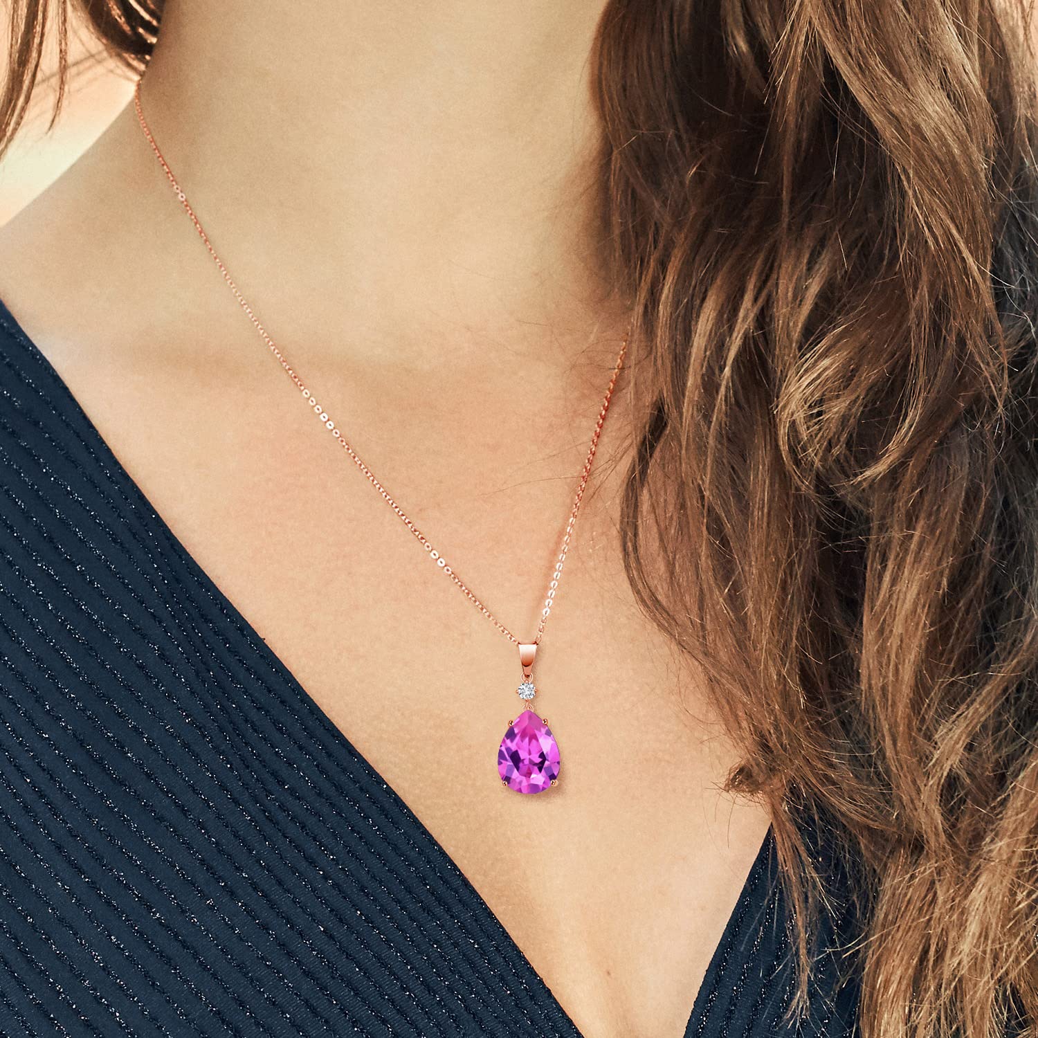 Gem Stone King 925 Sterling Silver Gemstone Birthstone and White Lab Grown Diamond Teardrop Pendant Necklace For Women | Pear Shape 16X12MM | with 18 Inch Chain