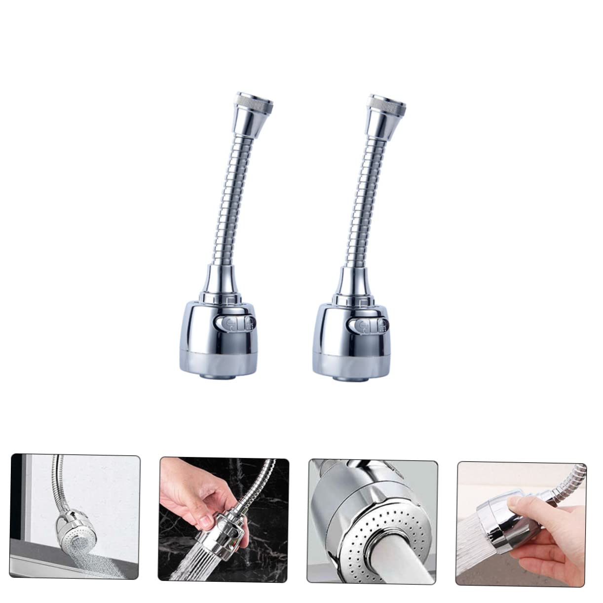 DOITOOL 2pcs Splash Extender Faucet Extension Tubes Faucet Aerator Extender Sink Tap Extender Faucet Head Replacement Swivel Faucet Bubble Sprayer Nozzle Appendix To Rotate Stainless Steel